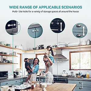 RENAISSANT 6 Pack-Child Safety Locks Baby Proof Cabinet Lock Adjustable Childproof Latches No Drilling Kids Proofing Safety Strap Latches for Cupboard, Drawer, Oven, Fridge, Toilet Seats