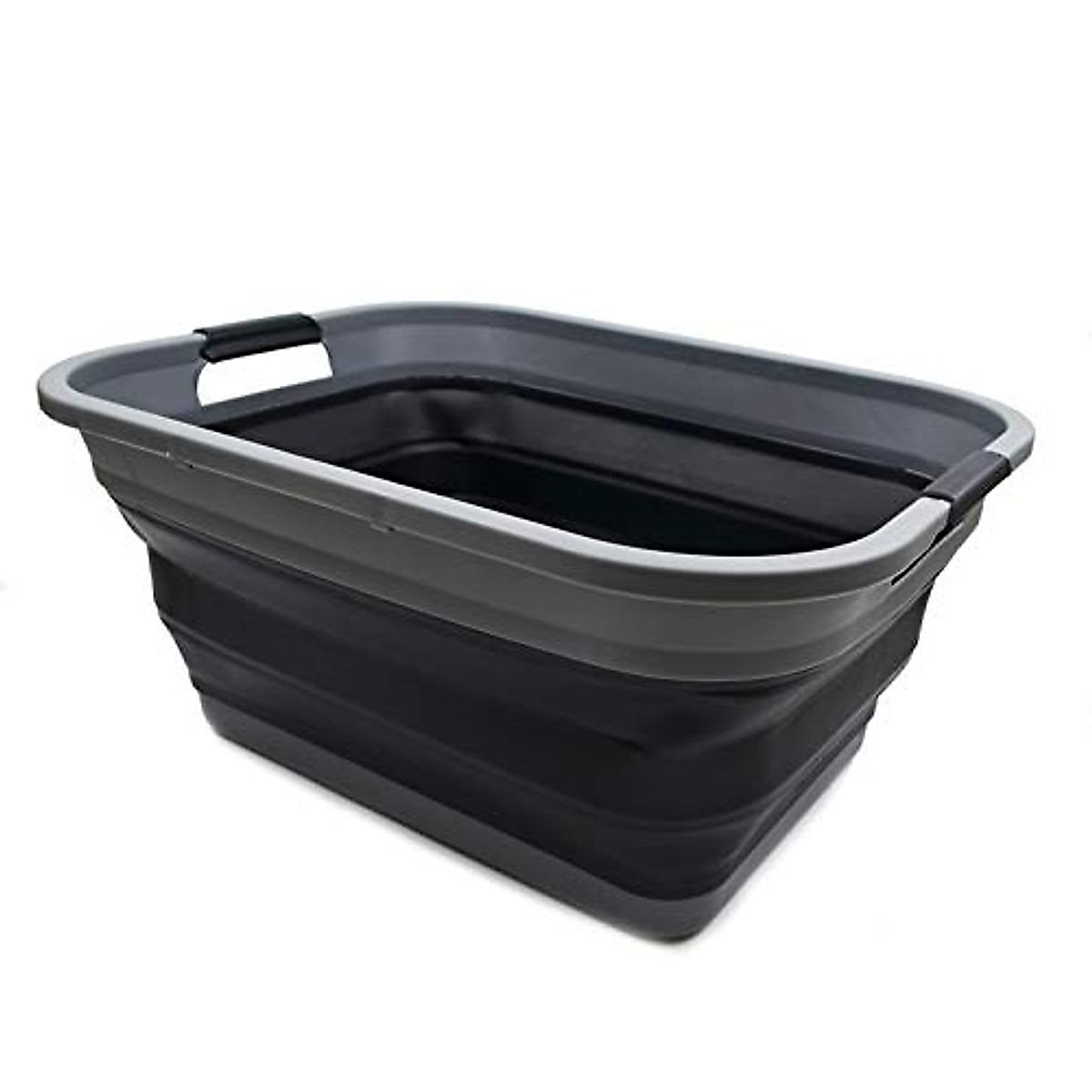 SAMMART 41L (10.8 gallon) Collapsible Plastic Laundry Basket - Foldable Pop Up Storage Container/Organizer - Portable Washing Tub - Space Saving Hamper/Basket, (Rectangular, Grey/Black)
