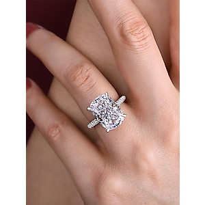RODIFFY 7CT Elongated Cushion Cut Promise Ring,Simulated Diamond 925 Silver Engagement Ring(7)
