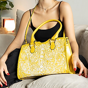 Mauzari Tooled Leather Shoulder Bag Tote for Women (Obsidian, Large)