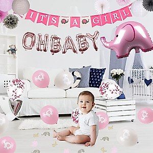 JYNTU Elephant Baby Shower Decorations (Pink)-Elephant Theme, Baby Shower Backdrop with Balloons, OH baby, It;s a Girl, Cake Topper, Paper Hanging Decoration(Flower,lantern)