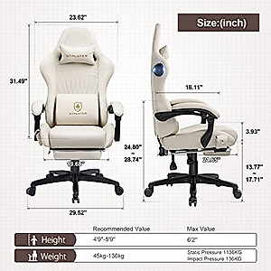 GTPLAYER Chair Computer Gaming Chair (Leather, Ivory)