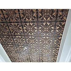 From Plain To Beautiful In Hours 218 Golden Prague PVC 2' x 2' Glue-up or Lay-in Ceiling Tile (Covers / 100 sq.ft), Antique Gold, 25 Piece