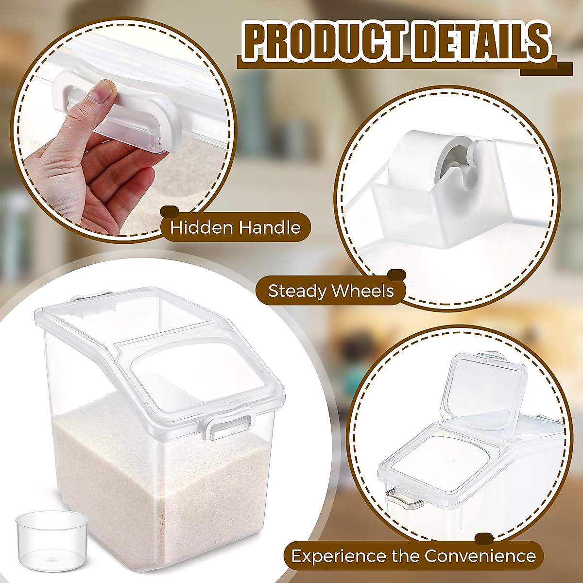 Funnymoom 40 Lbs Rice Storage Container Plastic Flour Rice Storage Bin Cereal Food Rice Holder with Lid Clear Rice Bin Large Rice Box for Kitchen Sugar Pantry Grain Dry Food Organization