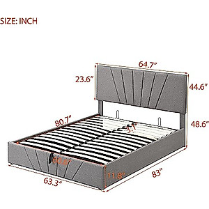DNYN Queen Size Upholstered Platform Bed with Storage for Kids,Teen,Adults,Study Bedframe w/Wooden Slat Support,No Box Spring Needed & Easy Assembly, Gray