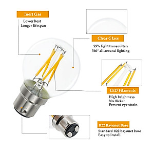 Greeogin Dimmable 4W B22 G16.5 Vintage Bayonet LED Mini Globe Blub Warm White 2700K, 40W Halogen Replacement for Beside Lamp Ceiling Fan Pendant Lights Chandelier Fixture,400 lm 5-Pack