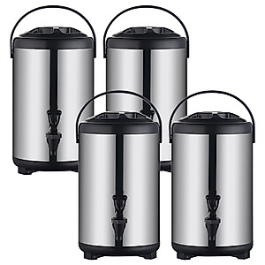 4 Pack Stainless Steel Insulated Barrel Double Walled 1.59 Gallon Beverage Dispenser with Spigot Keep Hot Water Milk Tea Coffee Juice, Home Party Use (Black)