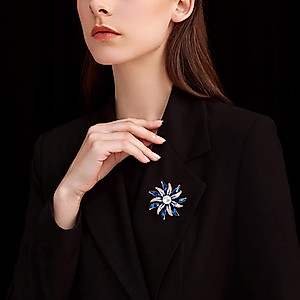 Costume Jewelry for Women Flower Brooch Pins for Women Fashion Crystal Broches Vintage Jewelry Broche Pins (Blue)