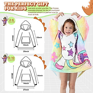 MIZZEO Kids Wearable Blanket Hoodie, Oversized Sherpa Wearable Blanket with Hood Pocket and Sleeves for Toddlers, Cute Hoodies 2-6 Year Old Girls Boys Youth Birthday Gifts (Unicorn)