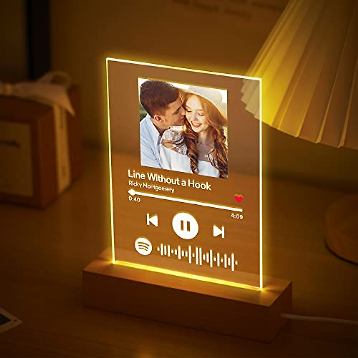 VEELU Personalized Acrylic Song with Photo - Customized spotify Music Plaque - Custom Transparent Picture Album Cover Scannable Spotif Code Night Light - Customized Gifts for Lovers