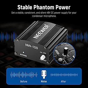 Neewer 1-Channel 48V Phantom Power Supply with Adapter, BONUS+XLR 3 Pin Microphone Cable for Any Condenser Microphone Music Recording Equipment (8 feet)
