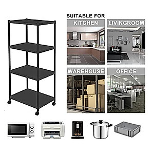 JEPRECO 4-Tier Stainless Steel Utility Shelving Unit with Wheels 23.6" L x 13.8" W x 43.5" H, Kitchen Baker's Rack Microwave Stand Cart for Kitchen Office Home, Multi-Purpose Organizer Rack (Black)