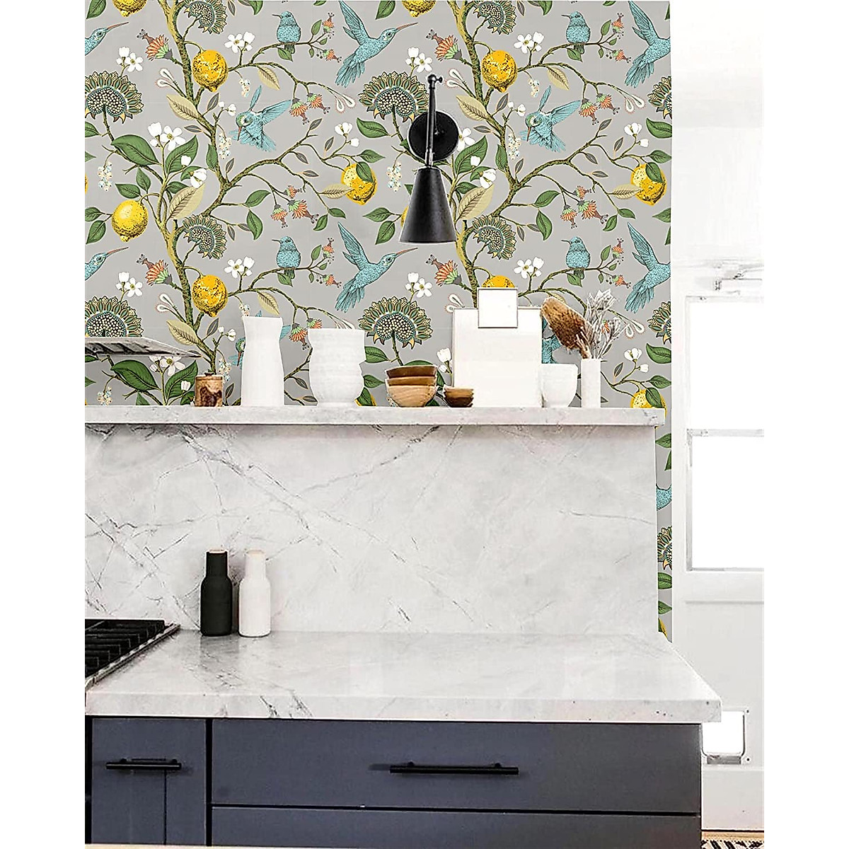 Blooming Wall Blue Bird Fresh Lemon Tree Peel and Stick Wallpaper Removable Self Adhesive Wall Mural Wall Décor
