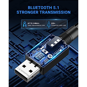 ZEXMTE Bluetooth Adapter for PC 5.1, Long Range USB Bluetooth Adapter 328FT/ 100M Bluetooth Dongle 5.1 EDR, Bluetooth Adapter for PC Windows 11/10/8/7-Bluetooth USB Adapter for Computer/Laptop