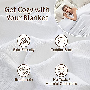 LBRO2M Waffle 100% Cotton Blanket Queen Size (90"x90"，Warm Lightweight Breathable Bed Sofa Couch Throws,Super Soft Knit Weave Travel for All Season,White