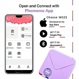 Phomemo M02S Mini Printer- Bluetooth Thermal Photo Printer with 3 Rolls Colorful Sticker Paper, Compatible with iOS + Android for Plan Journal, Study Notes, Art Creation, Work, Gift, Purple