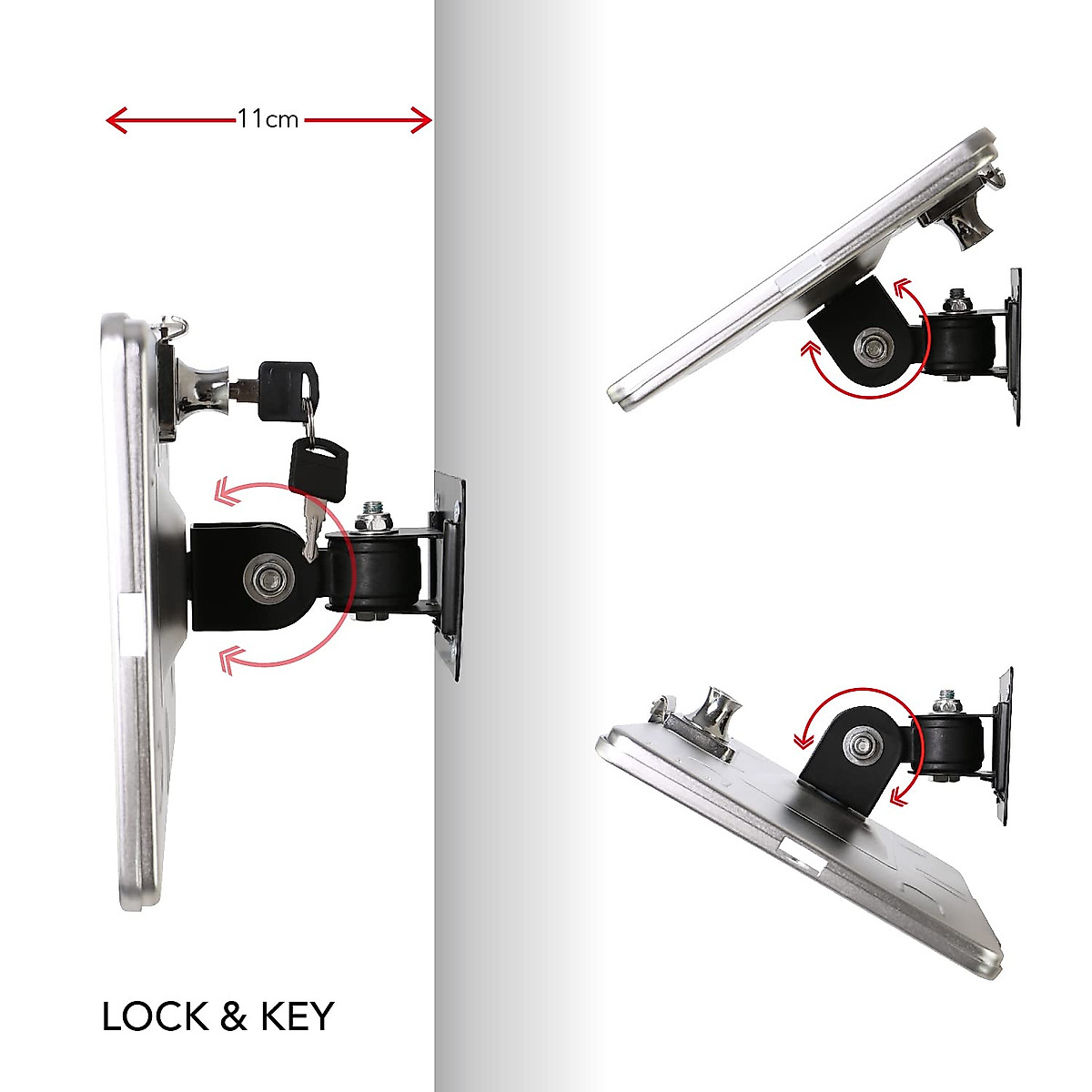 WeSTRUGGLE on Wall Mount Bracket for iPad 9.7"(6th,5th,Gen.), 9.7" Air1&2,9.7" Pro,Excluding 9.7"(1th,2th,3th,4th,Gen.),with Lock, Multi Angle,(Silver)