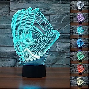 SUPERNIUDB 3D Baseball Gloves Visual Night Light Acrylic 3D LED USB 7 Color Change LED Table Lamp Xmas Toy Gift