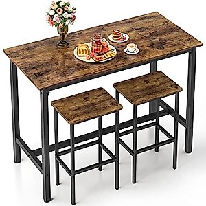 Mr IRONSTONE Bar Table and Chairs Set, 47.2 Inch Bar Table Set, Bar Height Table with 2 Bar Stools, 3 Pieces Industrial Dinning Table Sets for Party, Kitchen, Living Room, Dining Room