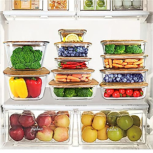 Urban Green Glass Food Container with Wood Lid, Glass food storage Container with Lids, Glass Meal Prep Containers Set, Glass Food Containers set (Wood Lid of 5 Pack)