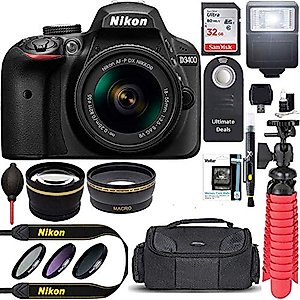Nikon D3400 24.2 MP DSLR Camera + AF-P DX 18-55mm VR NIKKOR Lens Kit (Black) 32GB SDXC Memory + SLR Photo Bag + Wide Angle Lens + 2X Telephoto Lens + Flash Accessory Bundle (Renewed)