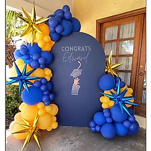 Blue and Yellow Balloon Arch Kit, Royal Blue White Yellow Balloon Garland Kit Latex Baloons with 4D Foil Star Balloons for Baby Shower Anniversary Birthday Wedding Graduation Office Party DIY