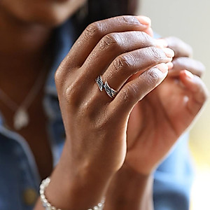 TIGRADE Antique Stainless Steel Ring Feather Angel Wing Cast Black Silver Band Size 5-14.5 (Black,7.5)