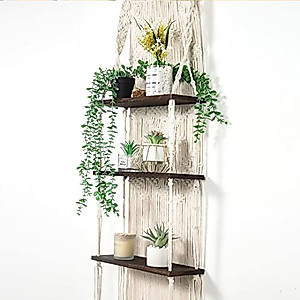 XBELMBER Macrame Wall Hanging Shelf for Decor | Boho Bathroom Shelf - Bohemian Decor for Bedroom, Living Room - 3 Tier Wall Hanging Shelf for Small Plants, Handmade Large Eclectic Boho Home Decor