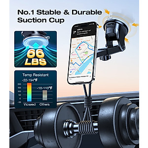 VICSEED for MagSafe Car Mount Dash - [8lbs Powerful Magnets][Long Arm Adjustable] Magnetic Phone Holder for Car Phone Mount for Car 3 in 1 Car Phone Holders for iPhone 15/14/13/12 All Phones