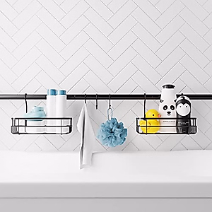 Zenna Home Tension Rod Bath and Home Organizer with Storage Baskets and Hooks, Adjustable, 26" to 76”, Matte Black