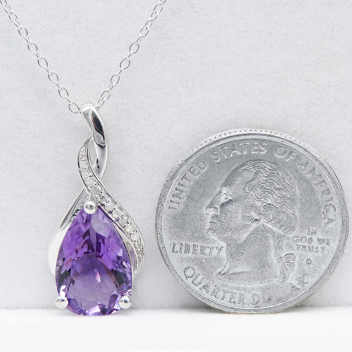 Dazzlingrock Collection 15X10 MM Pear Amethyst & Round Diamond Women Teardrop Pendant with 18 inch Silver Chain in Sterling Silver