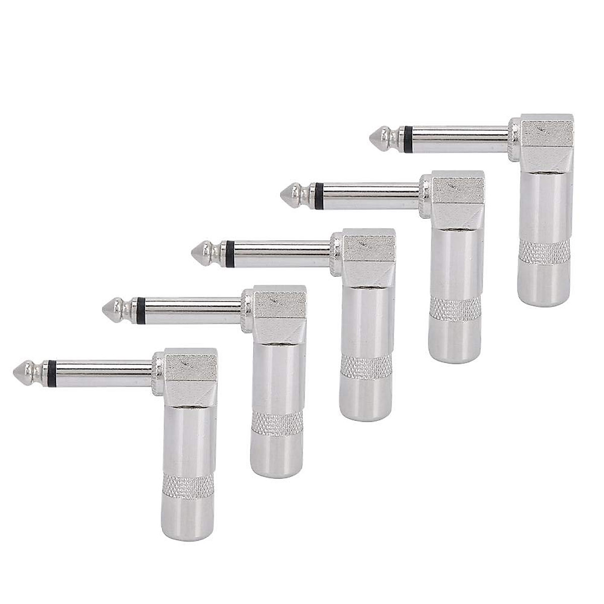 5pcs Right Angle Mono Phone Plug,90 Degree 6.35mm (1/4 Inch) L-Shape Guitar Audio Jack Connector Microphone Cable Terminal