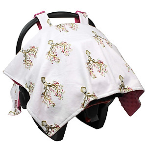 Car Seat Canopy Cover - Flowered Antlers Pink