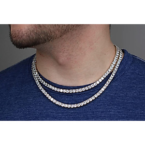 Giorgio Bergamo 925 Sterling Silver 5mm Tennis Necklace, Iced Out Round Cut CZ Cubic Zirconia Rhodium Plated Link Chain, (20)