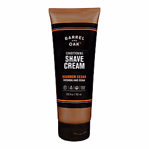 Barrel and Oak - Conditioning Shave Cream, Men's Shaving Cream, Moisturizing Shave Cream, Caffeine & Antioxidant-Rich, Helps Prevent Nicks, Bumps, Redness, & Dry Skin, Vegan (Bourbon Cedar, 6.5 oz)