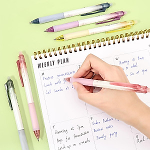 BAYTORY 12Pcs Retractable Erasable Pens No Bleed Fine Point, Black Ink Pen with Eraser Clear, Smooth Writing for Note Taking Marking Planner Crossword Puzzles(Vintage Barrel)