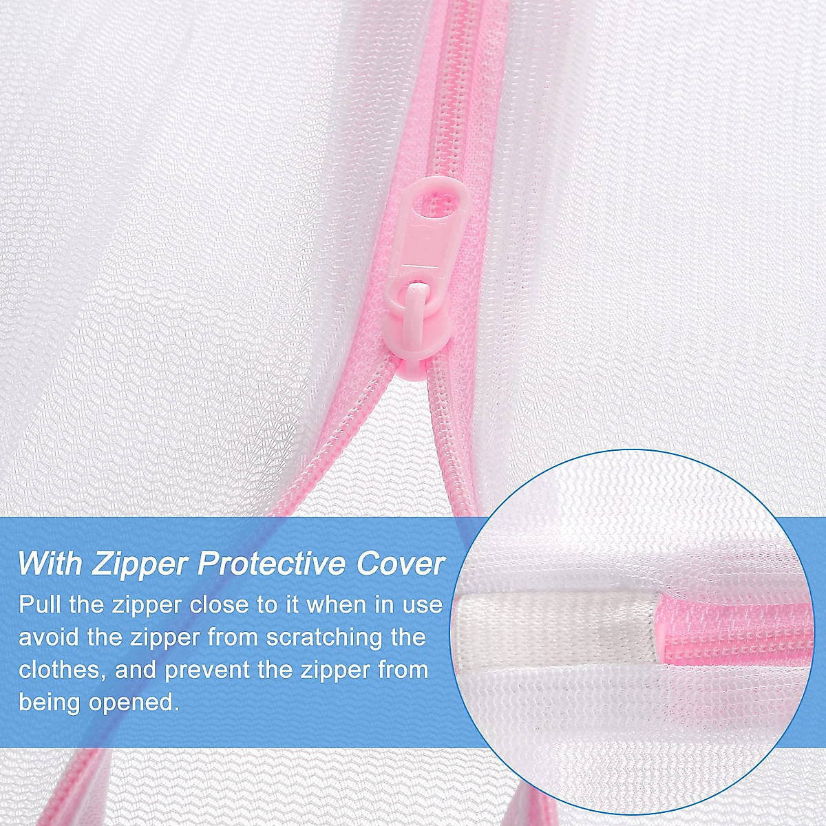 uxcell Mesh Laundry Bags, 5Pcs Mesh Wash Bag Fine Net Travel Storage Organize Bag with Zipper for Delicate Clothing Laundry Stocking, Pink