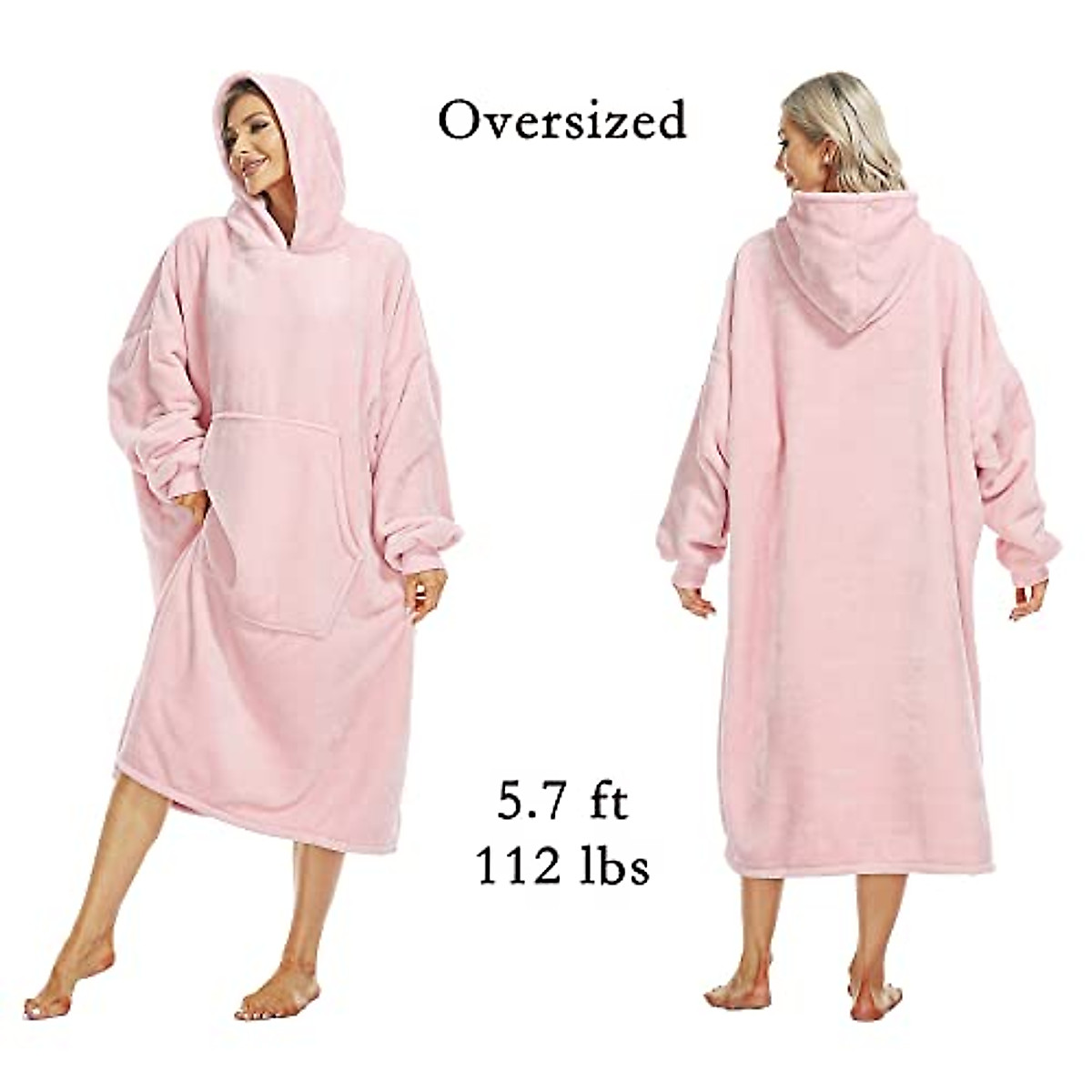 Kipswiza Wearable Hoodie Blanket for Women Flannel Warm Lightweight Long Blanket Thick Soft Big Hooded Sweatshirt Blanket for Adults Womens Girls Teenagers Teens Gifts Light-Pink