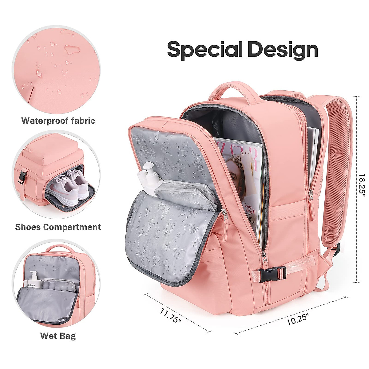 Bagsure Large Travel Backpack for Women Men, 45L Expandable Carry On Backpack, 17 Inch Laptop Backpack Waterproof College Business, Flight Approved