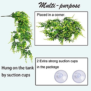 kathson Reptile Plants Hanging Plastic Fake Climbing Terrarium Plant Decor Bearded Dragons Corner Branch Habitat Decorations for Amphibian Lizards Crested Gecko Snake Hermit Crab Frogs (Bamboo) 3Pcs