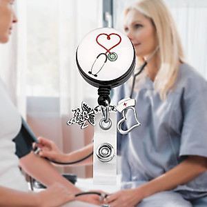 FEELMEM RN Nurse Medical Stethoscope Retractable Badge Holder Reel Clip RN Students Gift Nurses Practitioner Jewelry New Registered Nurse Gift (RN)