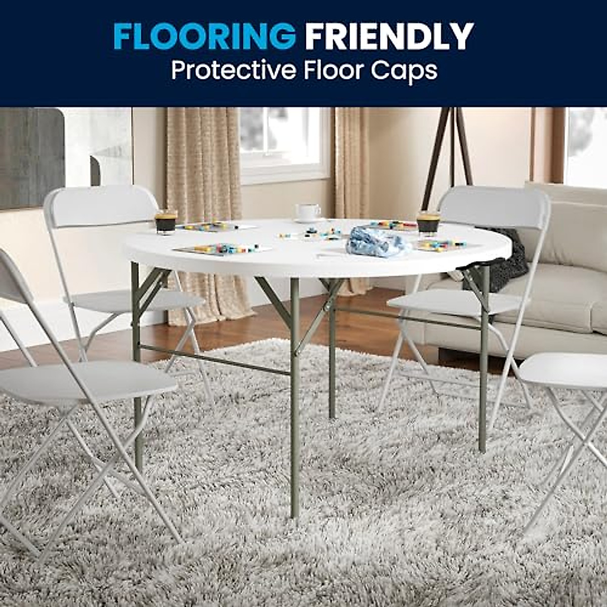 Flash Furniture Freeman 4' Round Plastic Folding Event Table with Carrying Handle, Bi-Fold Portable Banquet Table for Indoor/Outdoor Events, White