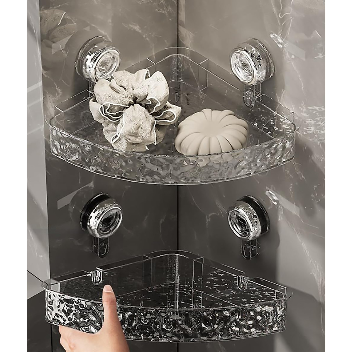 Generic Raidley No Drill Clear Wall Caddy, No-Drill Clear Wall Caddy Drill-Free Removable, Multifunctional Triangle Storage, Storage Rack for Kitchen, Bathroom (Grey 2Pcs), aq3534