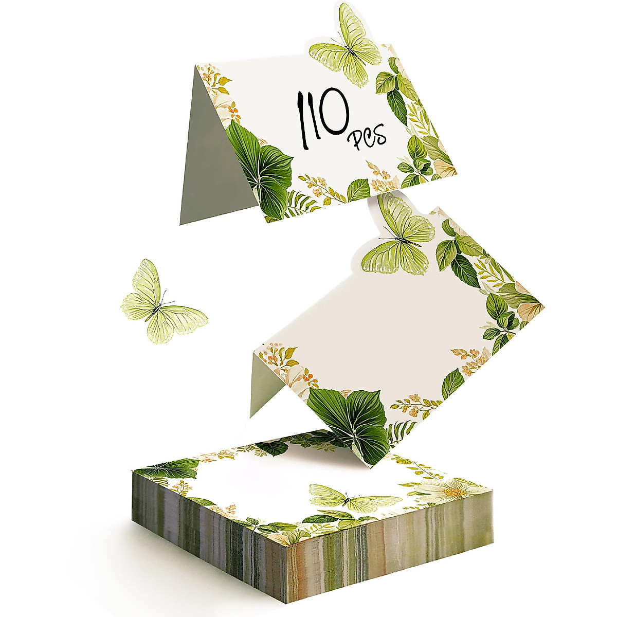 110 PCS Tent Cards, Small Place Cards with Elegant Floral Butterfly Design Delicate Seating Cards Blank Name Cards Escort Cards for Wedding, Table, Dinner Parties, Receptions (Each Measures 2” x 3.5”)