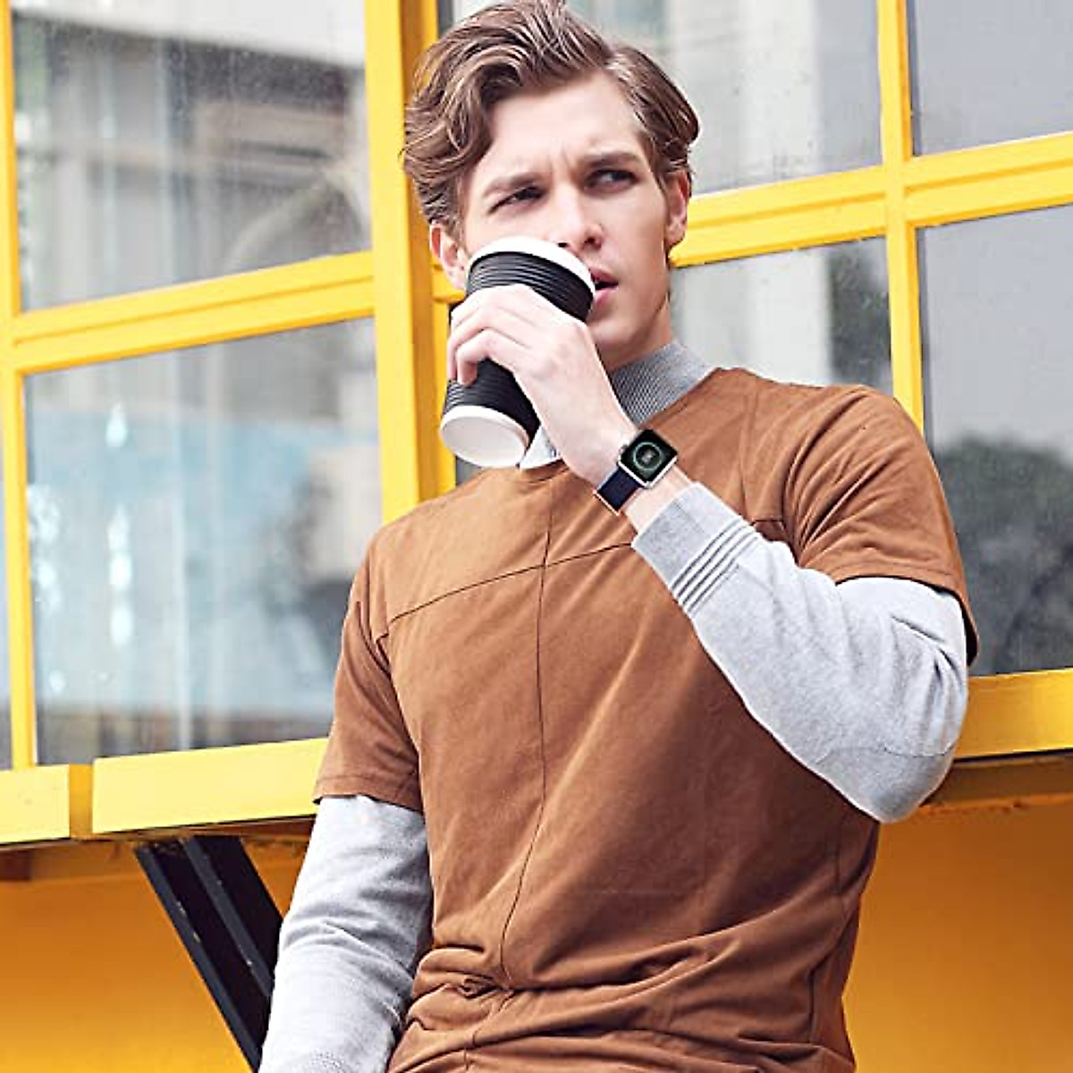 ENJINER 5 Pack Sport Loop Band Compatible with Apple Watch 42mm 44mm 45mm iWatch SE Series 7 6 5 4 3 2 1, Nylon Weave Women Men Stretchy Elastic Braided Replacement Wristband Strap, 5 Pack C 42/44/45