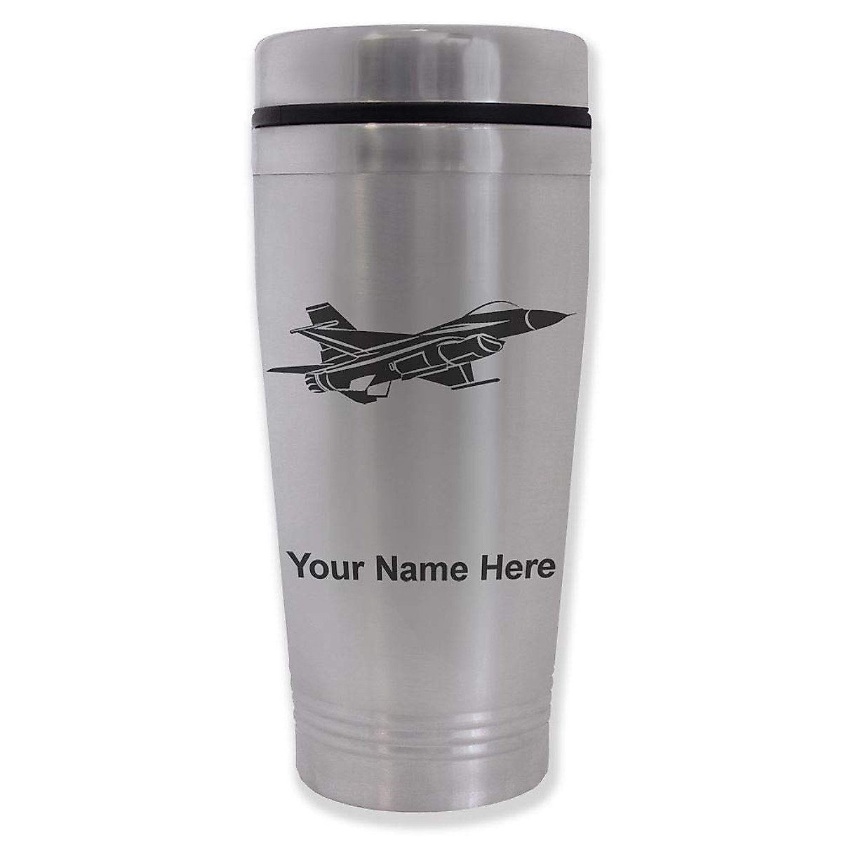 LaserGram 16oz Commuter Mug, Fighter Jet 1, Personalized Engraving Included