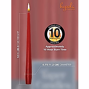 Hyoola Tall Taper Candles - 12 Inch Cherry Red Unscented Dripless Taper Candles - 10 Hour Burn Time - 12 Pack