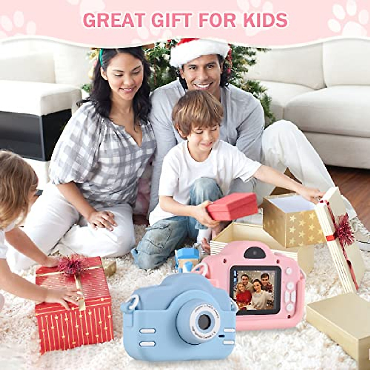 Andoer Mini Cartoon Kids Digital Camera 1080P Digital Video Camera for Kids Dual Lens 2.0Inch IPS Screen 4X Zoom Built-in Battery Cute Photo Frames Interesting Games with Strap Birthday