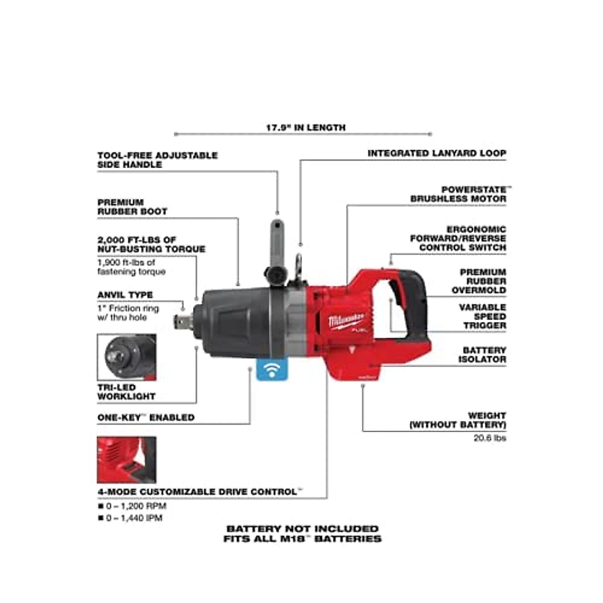 Milwaukee 2868-20 M18 FUEL 1 in. D-Handle High Torque Impact Wrench TOOL ONLY