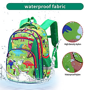 Moonmo Kids Backpack Boys, Kids Bookbag Elementary Preschool Kindergarten Supplies for Boys,boys school backpack with compartments for 5+ (Green Dinosaur)